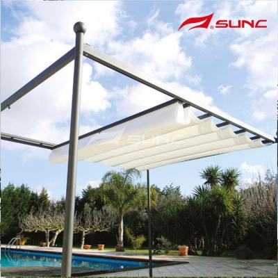 China Easily Assembly Retractable Roof Pergola Made Of Aluminum Alloy With Motorized Operation And LED Light Strips for sale
