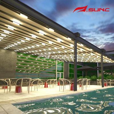 China Effortlessly Assemble Retractable Roof Pergola With Added Features Of LED Light Strips for sale