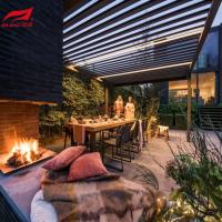 China Hardtop Louver Motorized Aluminum Pergola Outdoor Garden Building With LED Light for sale