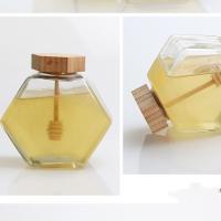 China 100ml 220ml 380ml Clear Glass Honey Hexagon Jar with Wood Cork Lid Food Grade for sale