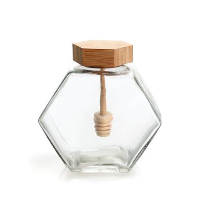 China Wholesale 100ML 380ML Glass Honey Jar with Wood Dipper Lid Food Grade Storage Container for sale