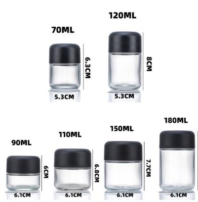 China Clear Round Smell Proof Glass Jars 70ml to 180ml Child Resistant CR Cap for Flower Storage for sale