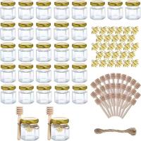 China 45ml Hexagonal Glass Honey Jar with Wood Cork Lid Eco Friendly Food Grade Clear Glass Jar for Honey Jam Spice for sale