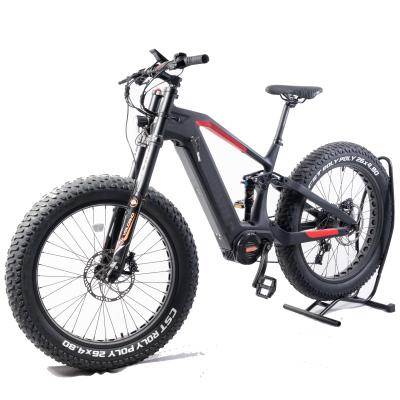 China 26 inch Carbon Fiber Full Suspension Mountain Ebike 48V 750W Mid Motor Fat Tire for sale