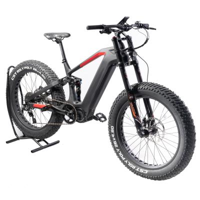 China 26 Inch 1000W Mid Drive Electric Mountain Bike Carbon Fiber Frame Full Suspension Fat Tire Ebike for sale