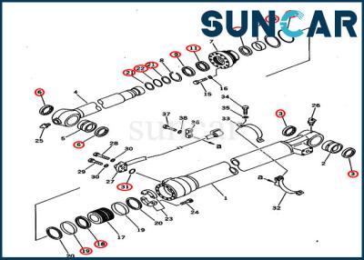 China Komatsu PC220-6 PC220LC-6 707-99-58240 Bucket Cylinder Service Kit For 2.0M Arm Excavator for sale