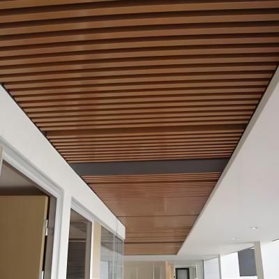 China Suspended Wood Grain Aluminum Baffle Ceiling 30x100mm Fireproof for Mall Hotel for sale