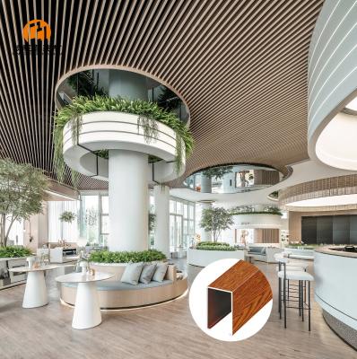 China Aluminum Baffle Ceiling Wood Grain Finish U Shaped Linear Strip 30x100mm for sale
