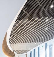 China Aluminum Baffle Ceiling Wood Grain Finish U Shaped Linear Strip 30x100mm for sale