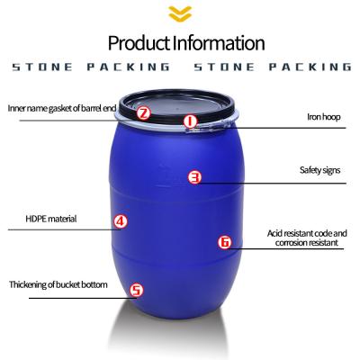 China 160L Sealed Food Grade Iron Hoop Plastic Barrel - 400mm Diameter HDPE Drum with Flange Design for sale