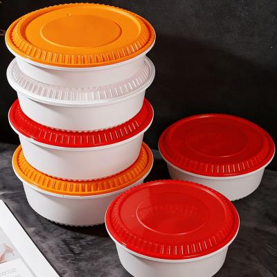 China Large Round Plastic Takeaway Bowl with Lid 243mm Food Container for Soup Salad Storage for sale
