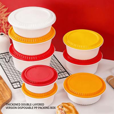 China Round Plastic Food Container with Lid 130mm 180mm Disposable Soup Bowl Takeaway Packaging for sale