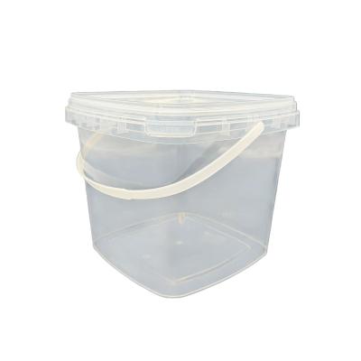 China Plastic Food Bucket 3L Food Grade Polypropylene Square Container with Lid and Handle Suitable for Ice Cream Sauces and Prepared Foods for sale
