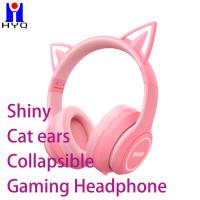 China Bluetooth Gaming Headset Pink Cat Ear Over Ear with Mic 40mm Drivers 400mAh Battery for sale