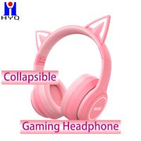 China Bluetooth Gaming Headset Pink Cat Ear Over Ear with Mic 40mm Drivers 400mAh Battery for sale