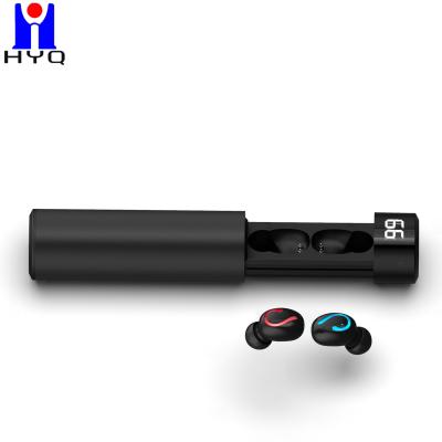 China 2600mAh Digital Display Power Bank Earphones Bluetooth 5.0 TWS Cylindrical Black Battery Case for sale