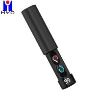 China 2600mAh Digital Display Power Bank Earphones Bluetooth 5.0 TWS Cylindrical Black Battery Case for sale