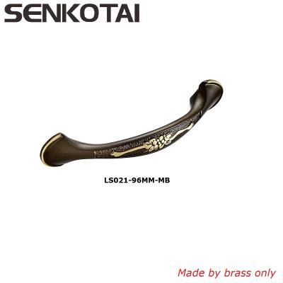 China Satin bronze furniture handle  with carving design  holes centers :96mm and 128mm for sale