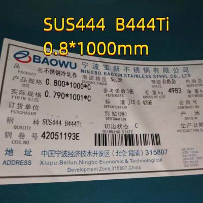China JIS G4305 SUS444 B444Ti Ferritic Stainless Steel Sheet Coil 2B Surface 0.8*1000mm for sale