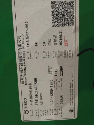 China Mill Edge AISI 441 2D Stainless Steel Sheet Cold Rolled 1220*2440mm for sale