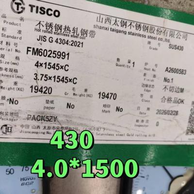 China Hot Rolled No. 1 Finish Grade 430 Stainless Steel Plate 3.0 - 10.0mm SS 430 Plate from TISCO for sale