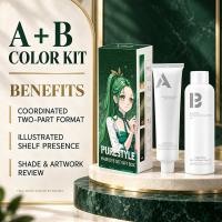 China Green Illustrated Carton Hair Dye Gift Box with Agent A Cream Tube and Agent B Developer Bottle for OEM ODM OBM A+B Hair Color Kit for sale