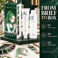 China Green Illustrated Carton Hair Dye Gift Box with Agent A Cream Tube and Agent B Developer Bottle for OEM ODM OBM A+B Hair Color Kit for sale