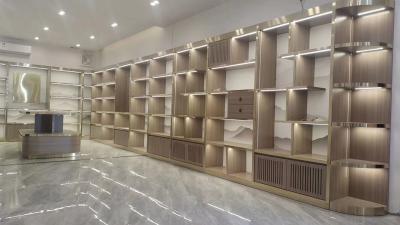 China OEM ODM Wooden Color Skincare Display Cabinet With Led Lights In Every Layer for sale