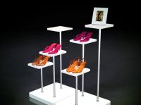 China Square / Round Shape Shop Display Shelving White Color For Shoes Bags for sale