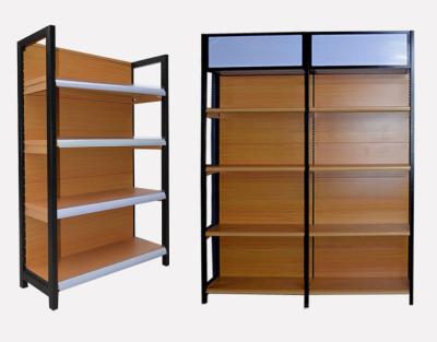 China High End Brown Supermarket Display Shelving Grain Wood Metal Material for sale