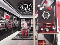 China Stoving Varnish Cosmetic Display Shelves Makeup Display Wall Units for sale