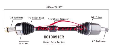 China HO10051ER  Right Front Axle Assembly Drive Shaft TPEE Boot Cold Forging Grinding Process for sale