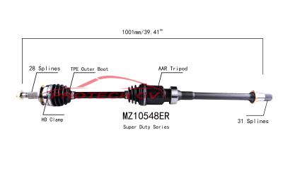 China CV Assembly Drive Shaft Axle Heavy Duty Clamp TPEE Boot 2488cc Mazda 3 Drive Shaft for sale