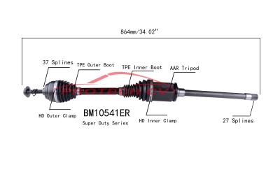 China BM10541ER CV Axle Assembly Heavy Duty Clamp TPEE Boot  Cold Forging Grinding Process Technology EXTREME Weather Unit for sale