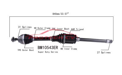 China BM10543ER CV Drive Shaft TPEE Boot Cold Forging Grinding Cv Shaft Assembly for sale