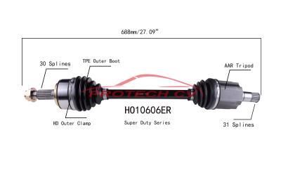 China HO10606ER CV Axle Shaft Assembly Acura 3.0L Front Left Cv Axle Heavy Duty Clamp for sale