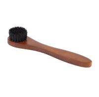 China Solid Wood Small Round Head Brush 17cm Wooden Long Handle Shoe Brush for sale