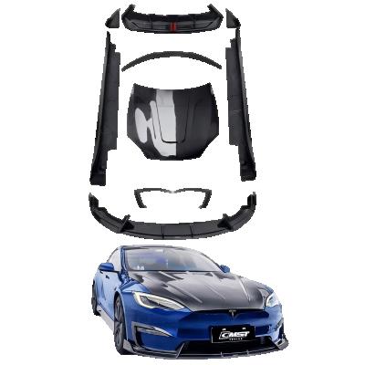 China CMST Style Carbon Tesla Body Kit Model S Front Lip Rear Diffuser Spoiler Side Skirts for sale