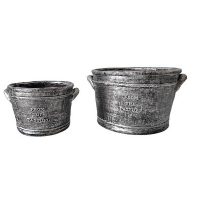 China Size 2 28.5*24.5*16.5cm Bronze Gray Dairy Fiber Stone Pot Garden Pot Flower Pot Set 2 for sale