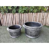 China Size 2 28.5*24.5*16.5cm Bronze Gray Dairy Fiber Stone Pot Garden Pot Flower Pot Set 2 for sale