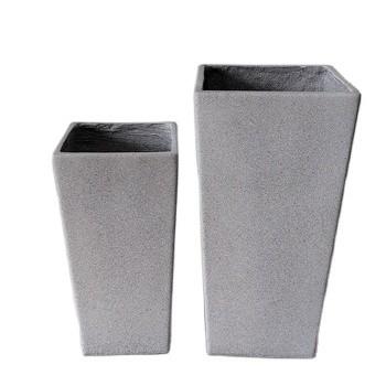 China Set 2 Square Shape Fiber Stone Flower Pot Garden Pot Size 1 30*30*60cm Weight 8kg for sale