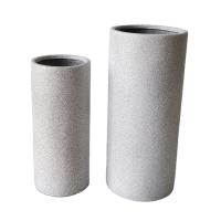 China Size 1 30*30*60cm Marble Grey Cylinder-shaped Fiber Stone Flower Pot for Garden Decor for sale