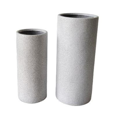 China Size 1 30*30*60cm Marble Grey Cylinder-shaped Fiber Stone Flower Pot for Garden Decor for sale