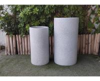 China Size 1 30*30*60cm Marble Grey Cylinder-shaped Fiber Stone Flower Pot for Garden Decor for sale