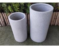 China Size 1 30*30*60cm Marble Grey Cylinder-shaped Fiber Stone Flower Pot for Garden Decor for sale