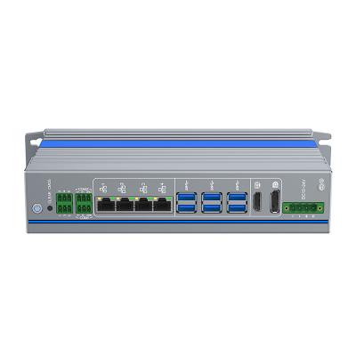 China Powerful Mini Pc 24v Fanless 12th Gen Core Mini Comput Linux With 6 USB3.0 4 LAN Ports for sale