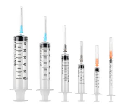 China Disposable Medical Luer Lock Syringe 1ml 3ml 5ml 10ml 20ml 50ml 60ml with Needle Sterile EO for sale