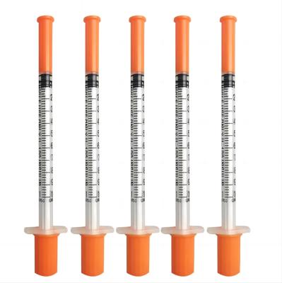 China Disposable Safety Insulin Syringe 0.3ml 0.5ml 1ml Ultra-Fine Orange OEM Medical Grade PP for sale