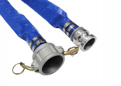 China Industrial Pump Water Hose , Durable Blue Layflat Hose With Connectors / Fittings for sale
