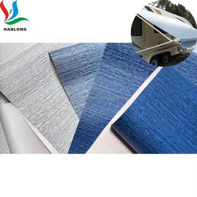 China Waterproof PVC Tarpaulin 450g 500D x 500D Yarn Count for RV Awning Replacement for sale